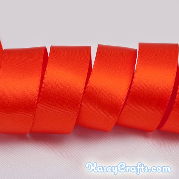 Autumn Orange Ribbon, Double Faced Satin Ribbon, Widths Available: 1 1/ ...