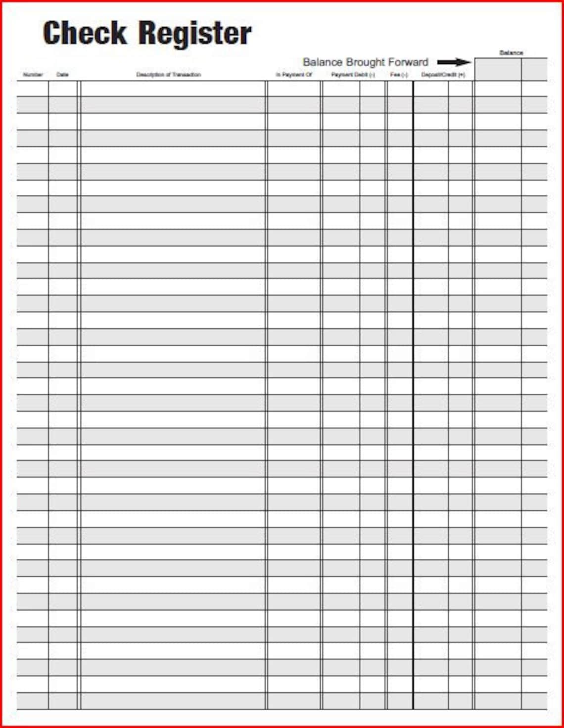 Simple Check Register - Etsy