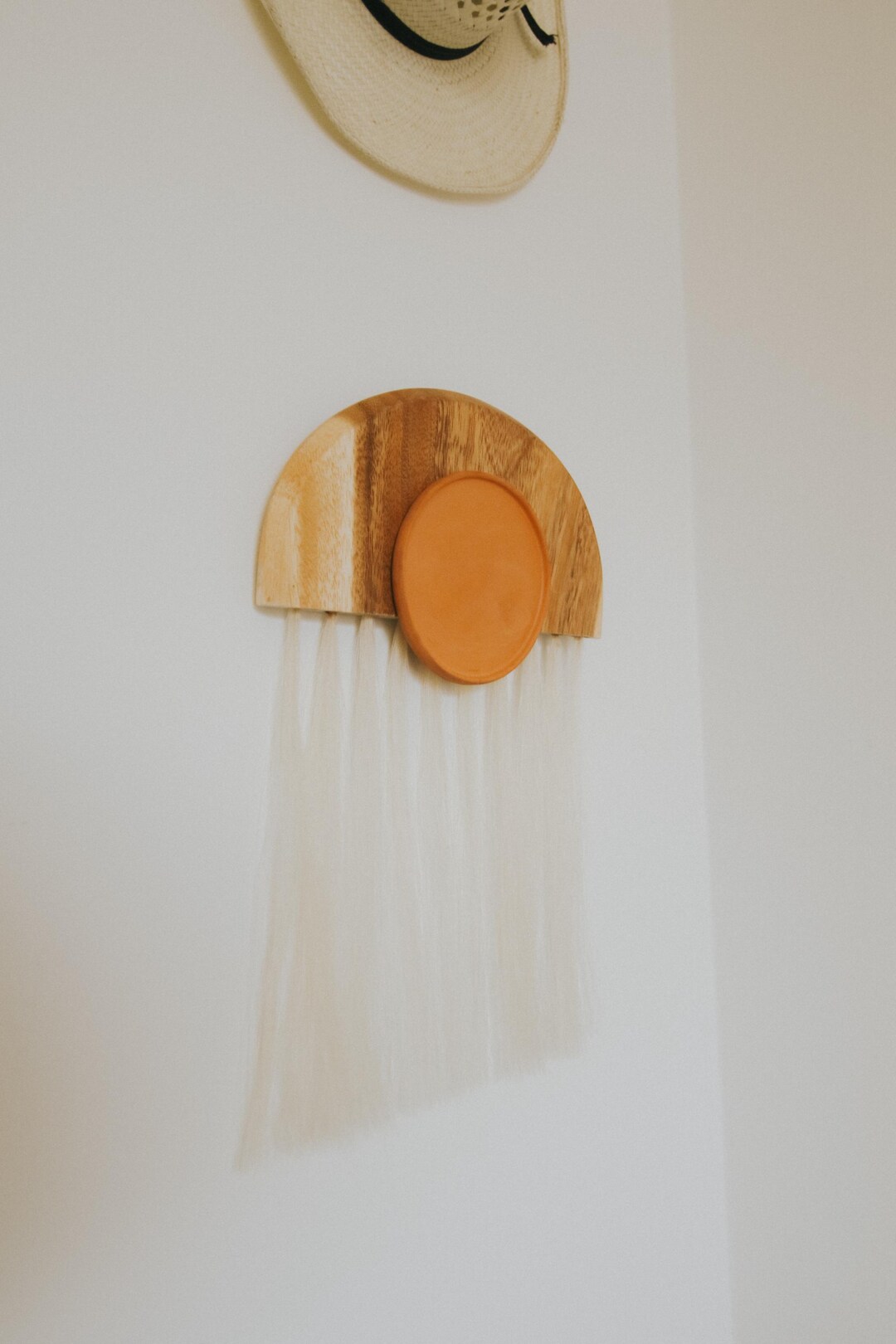 Modern Minimalist Layered Ceramic & Wood Half Moon Wall Hanging - Etsy