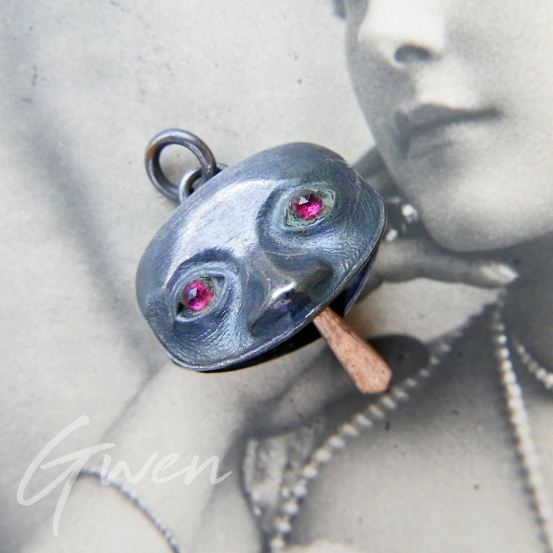 Antique Art Deco Bell Charm Tiny Carnival Mask Face With - Etsy