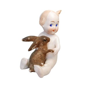 Antique Goebel Kewpie Doll Figurine: Bisque Miniature Baby With Rabbit ...