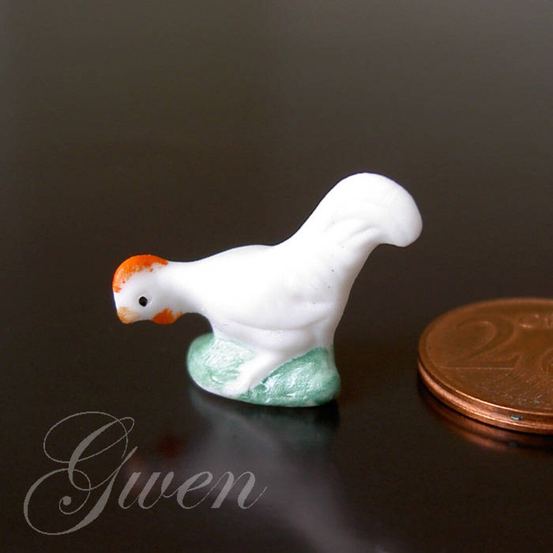 Antique German Bisque Miniature, Goebel Hen Rooster Figurine, Tiny ...