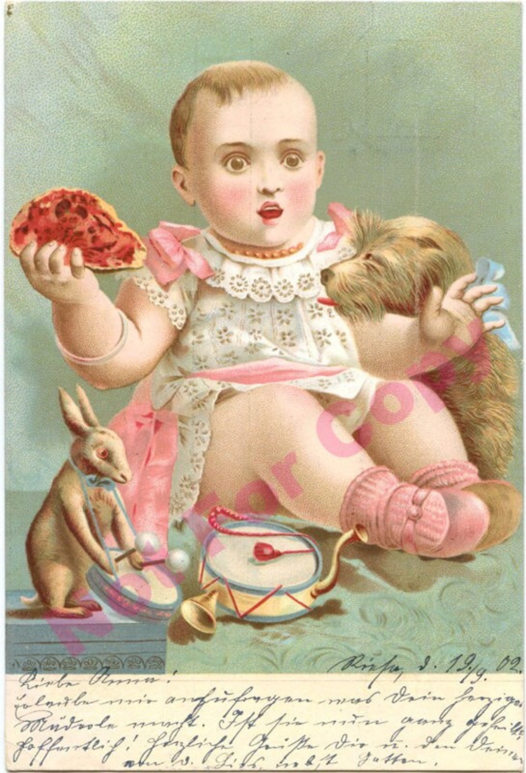 Antique Edwardian German Original Postcard, Lithography 1902, Baby Girl ...
