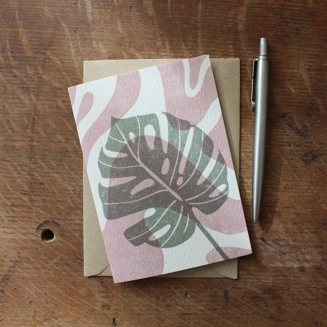 Psychedelic Cheese Plant Art Greetings Card Digital Relief Print Lino ...