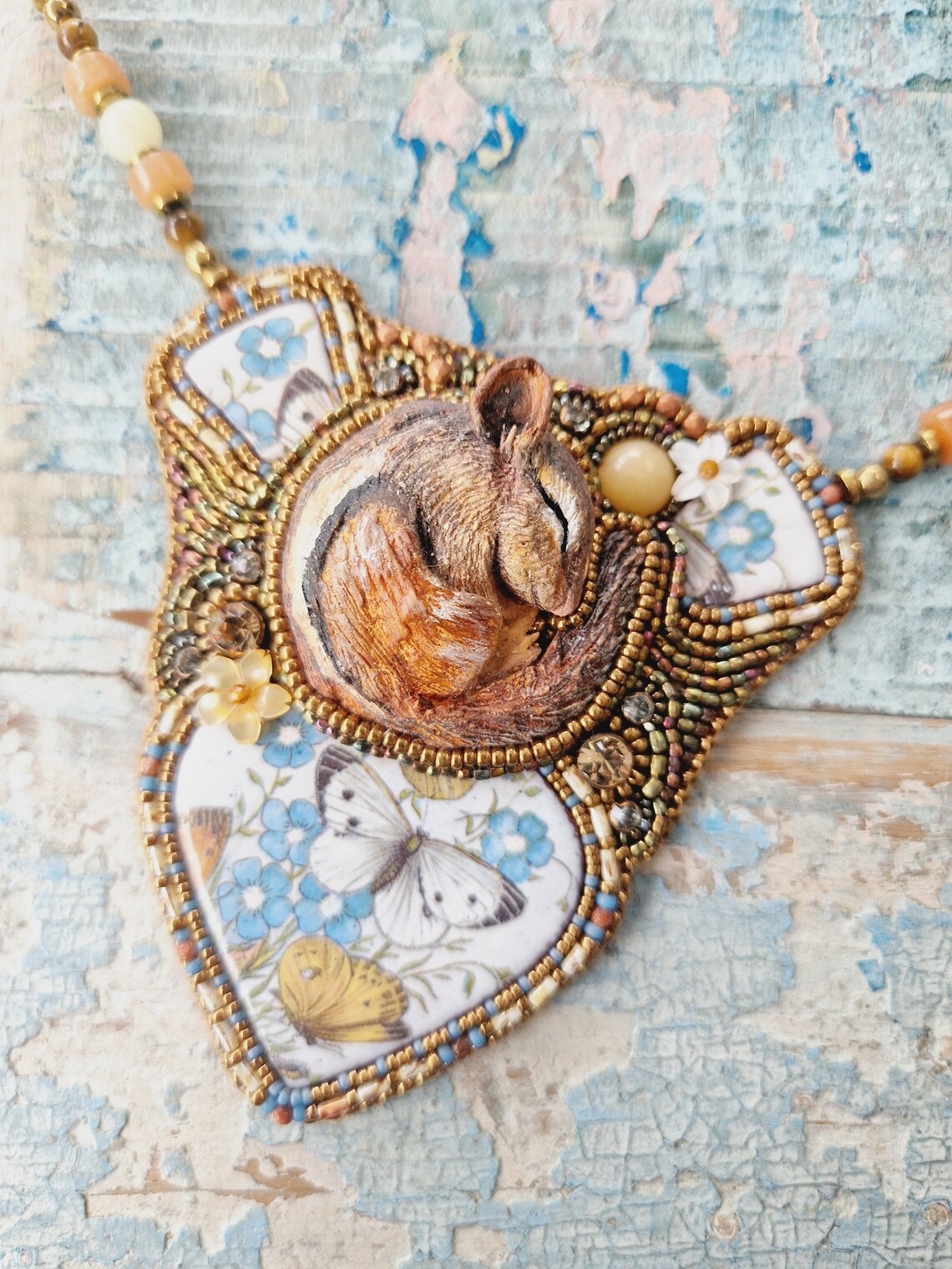 Chipmunk and Butterflies Necklace. - Etsy