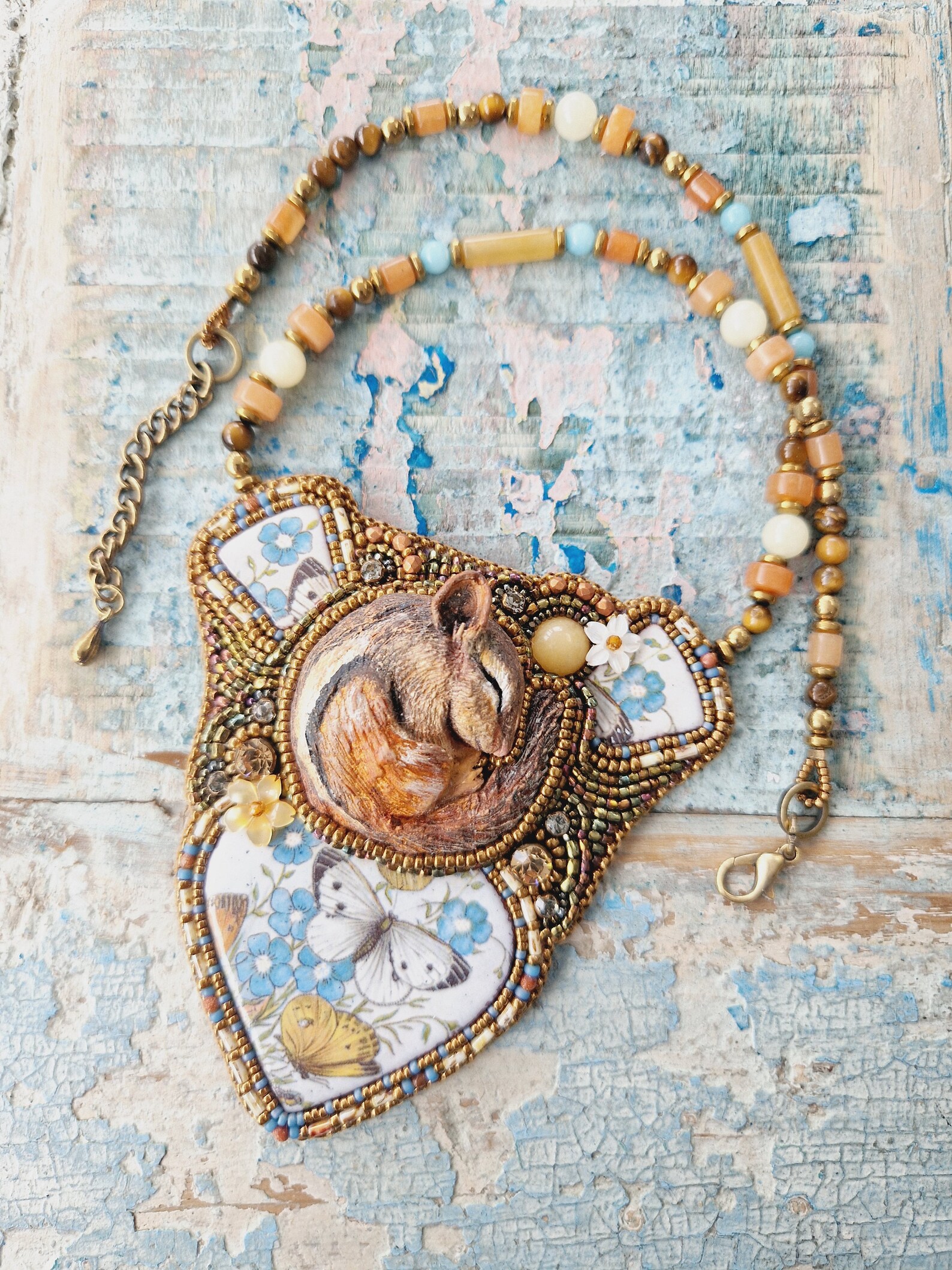 Chipmunk and Butterflies Necklace. - Etsy