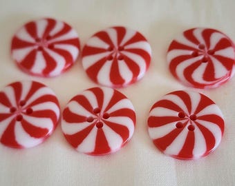 5 / 10 Buttons, 1" Red Peppermint Candy Look Matching Buttons, 4 Hole ...