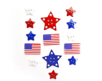 100 or 200 Red, White and Blue Assorted Buttons Patriotic Buttons, July ...