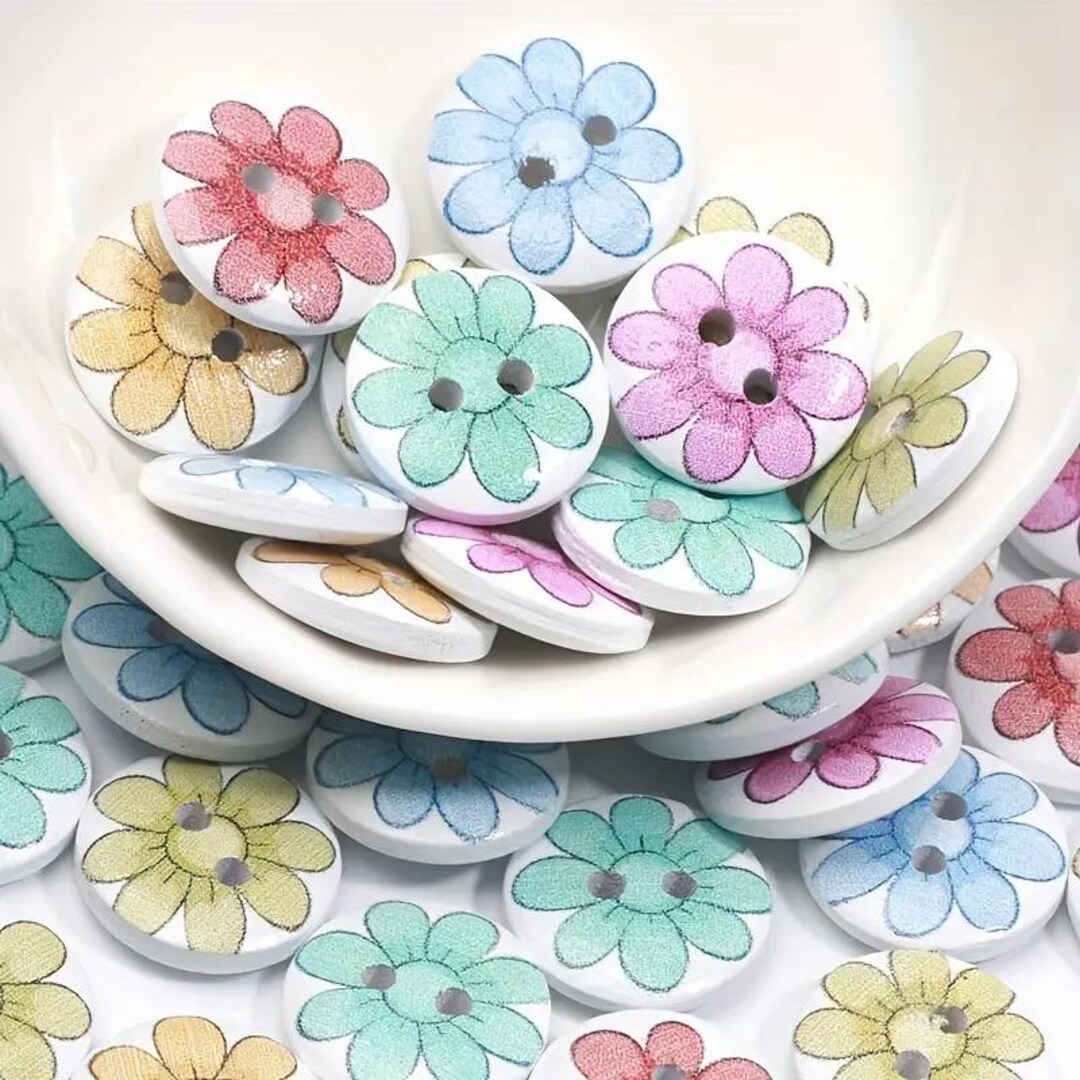 Wooden Flower Buttons - Etsy
