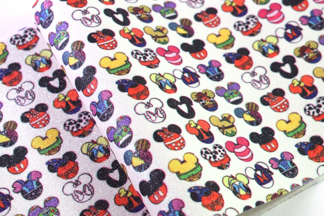 Glittery Shimmer Disney Heads Printed Sheet Faux Canvas Leather Fabric ...