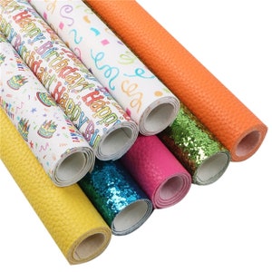 Happy Birthday Brights Glitter Leather Printed Sheet Faux Leather ...