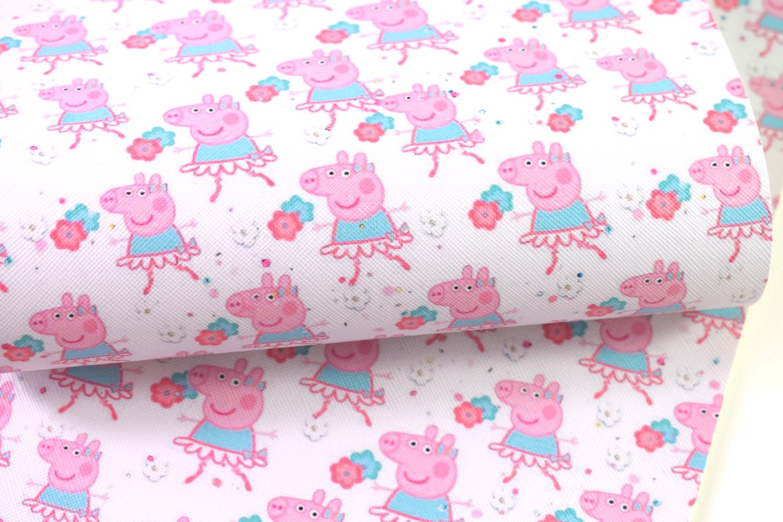 Peppa Pig on White Printed Sheet Faux Canvas Leather Fabric | Etsy