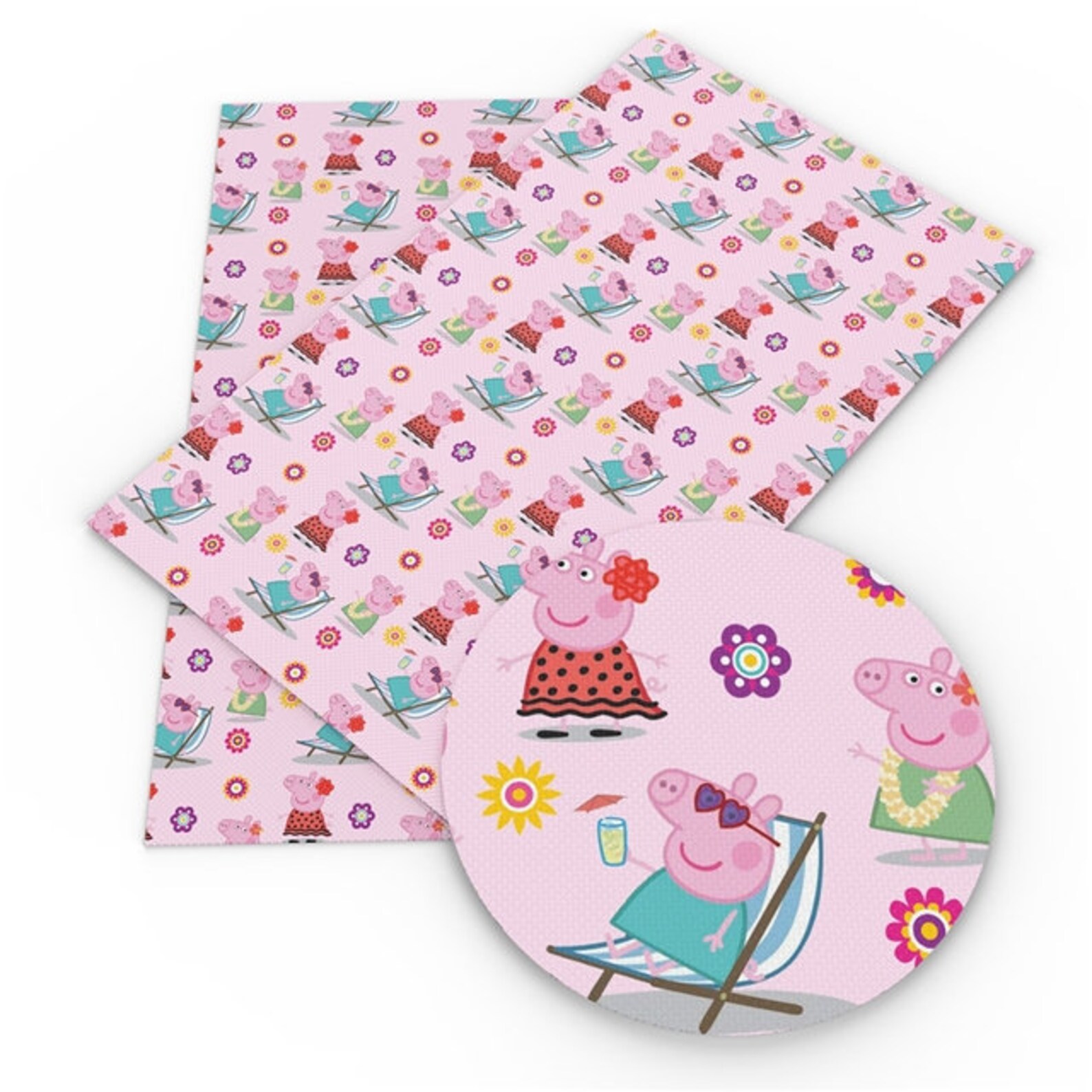 Peppa Pig on Pink Glitter Shimmer Printed Sheet Faux Canvas Leather ...