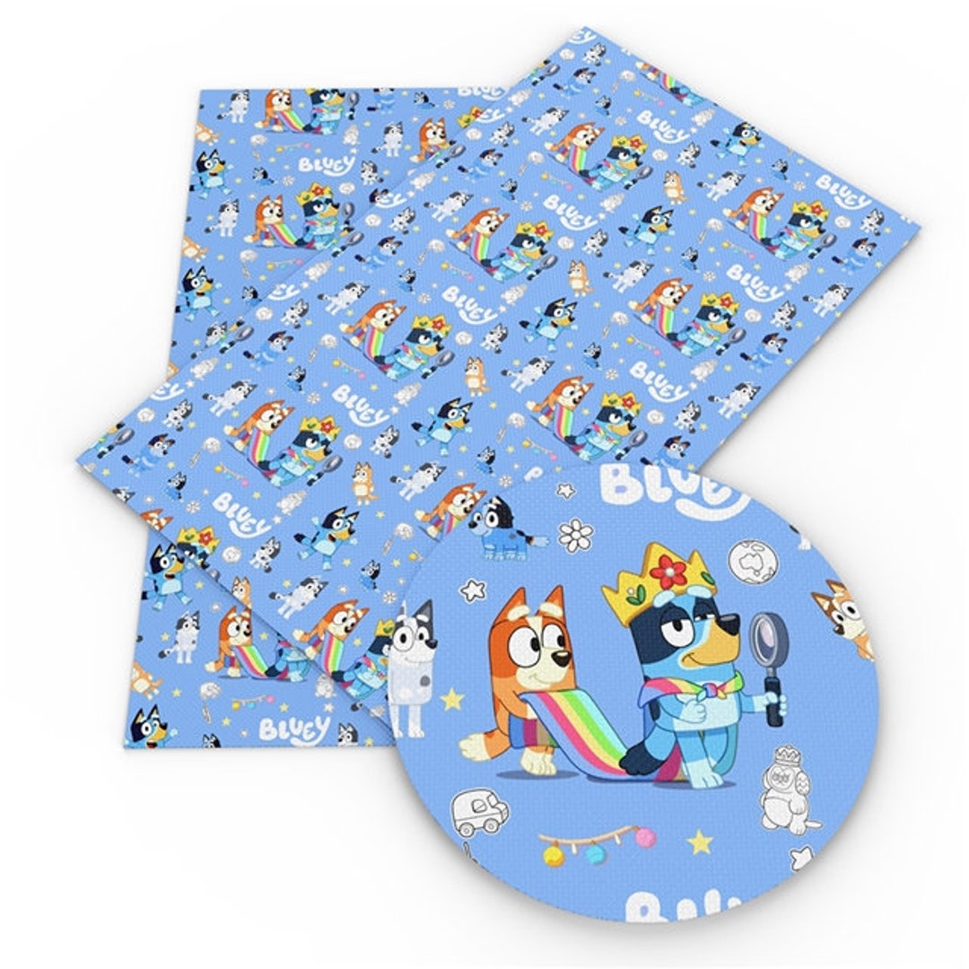 Glittery Shimmer Bluey Printed Fabric Sheet Faux Canvas Leather Fabric ...