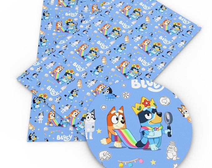 Glittery Shimmer Bluey Printed Fabric Sheet - Faux Canvas Leather ...