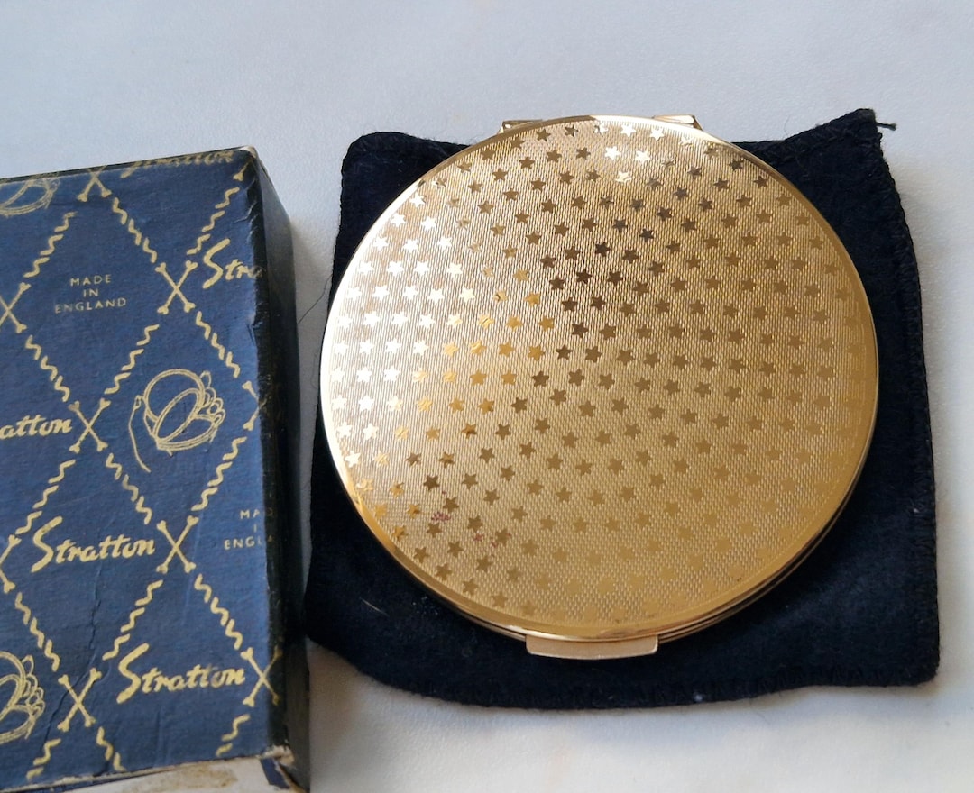 Vintage Stratton Compact With Box | Gold Starburst Powder Compact ...