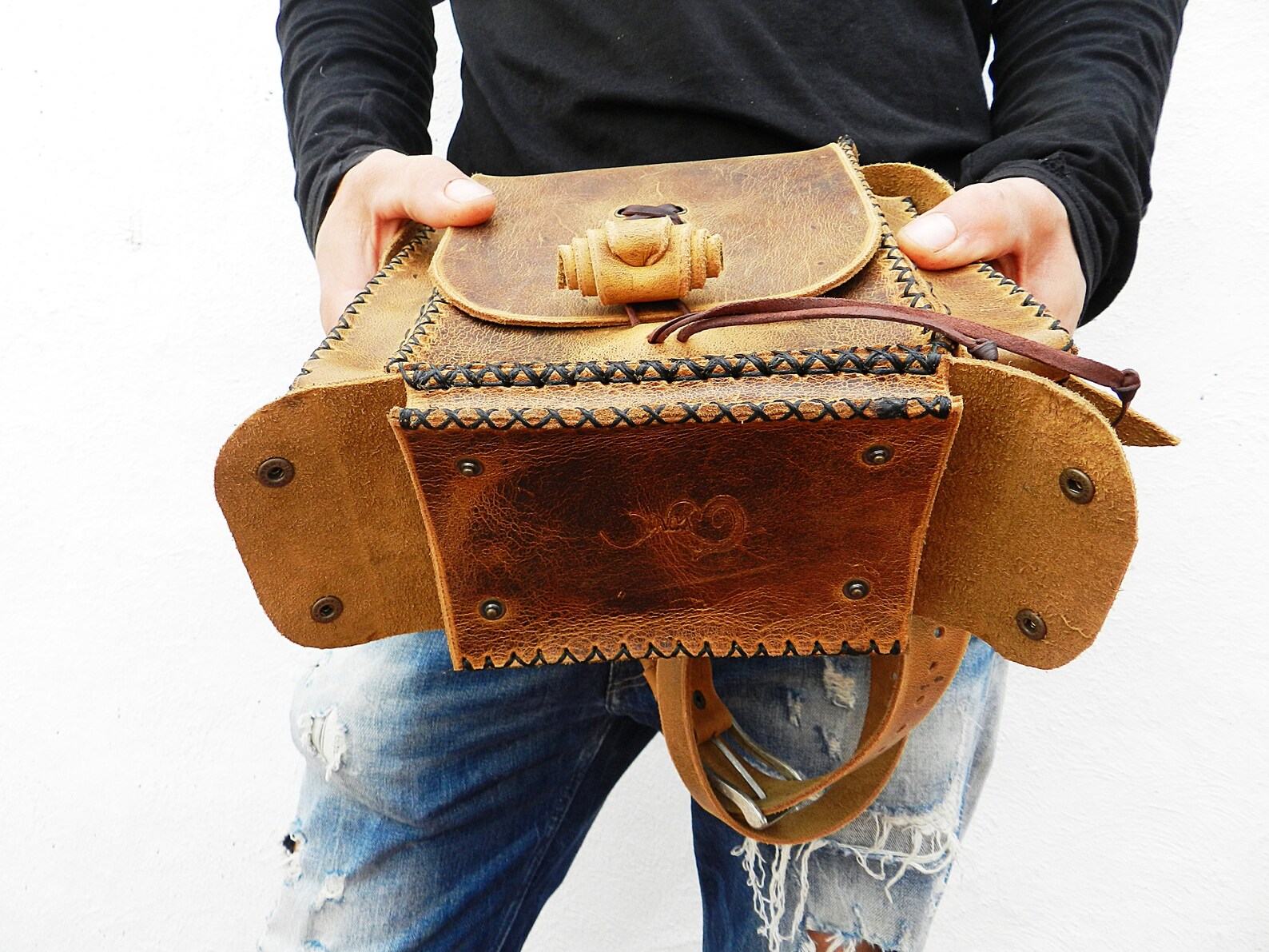 Leather Bag. Purse of Rustic Brown Leather. Purse Secret - Etsy