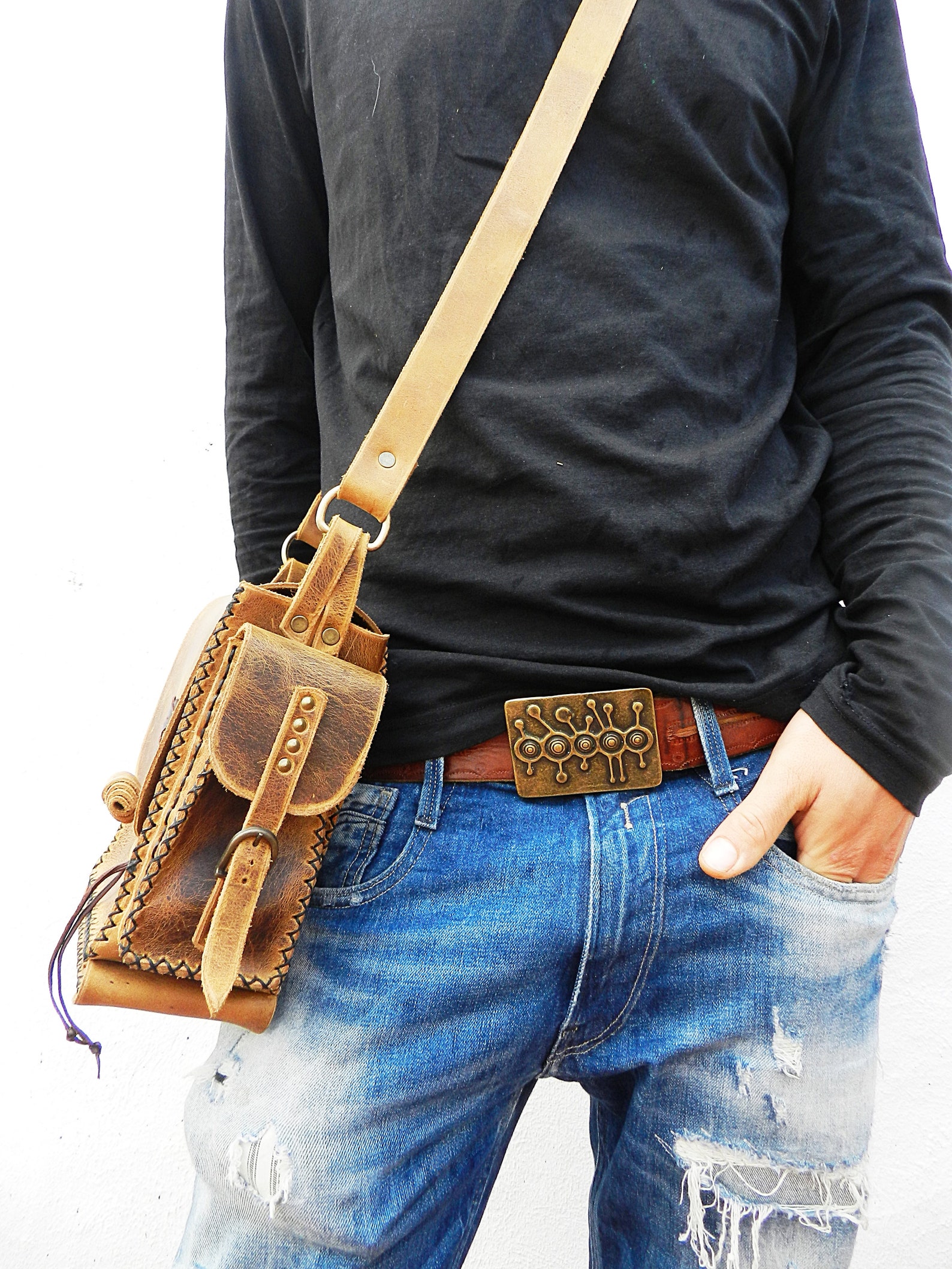 Leather Bag. Purse of Rustic Brown Leather. Purse Secret | Etsy