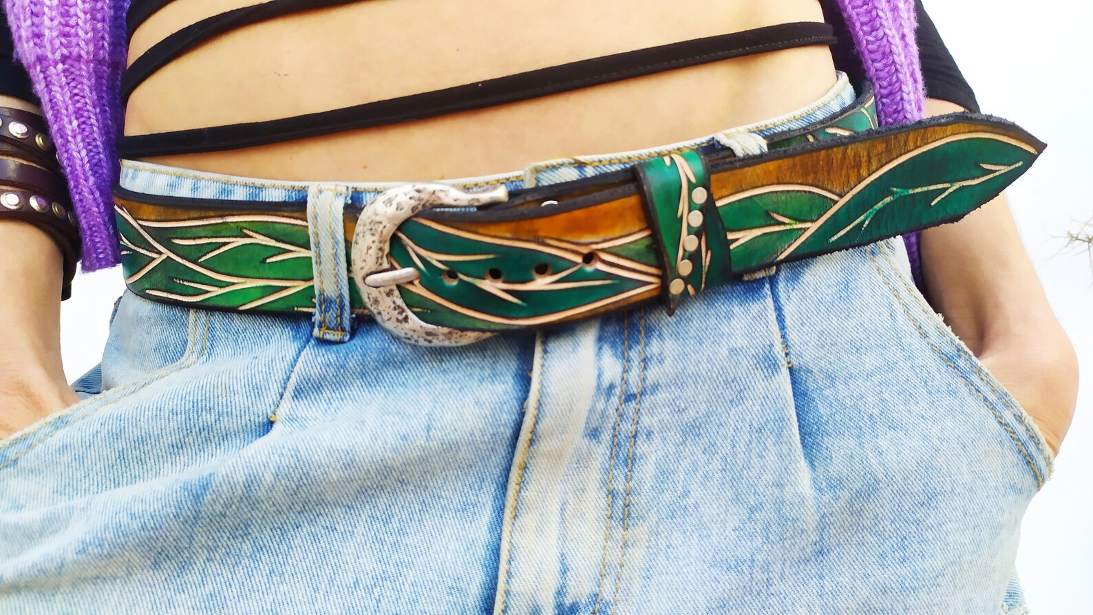 Pixie Belt Leaves Belt Green Leaves Leather Belt. | Etsy
