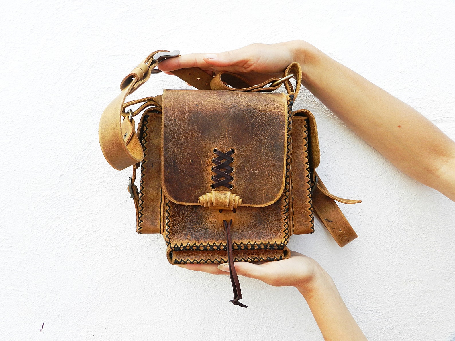 Leather Bag. Purse of Rustic Brown Leather. Purse Secret - Etsy