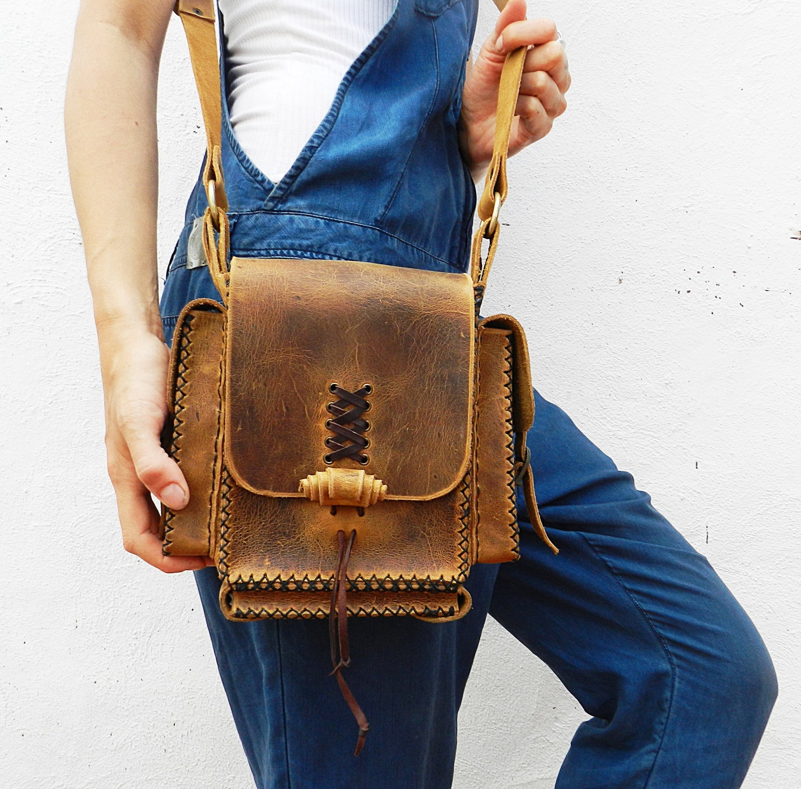 Leather Bag. Purse of Rustic Brown Leather. Purse Secret | Etsy