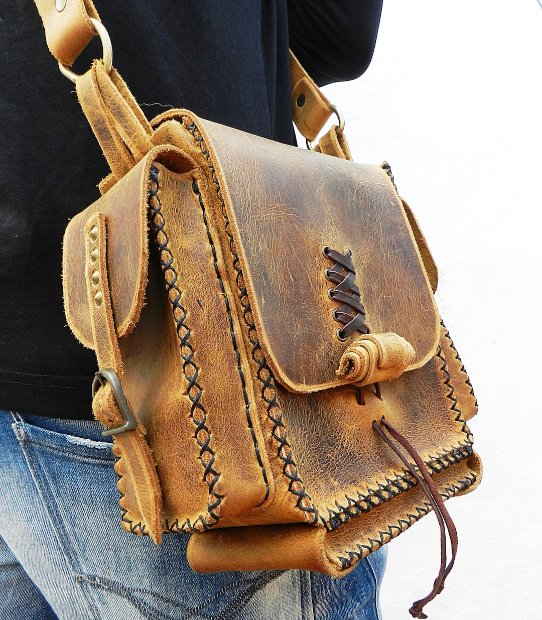 Leather Bag,. Purse of Rustic, Brown Leather. Purse Secret Pocket ...