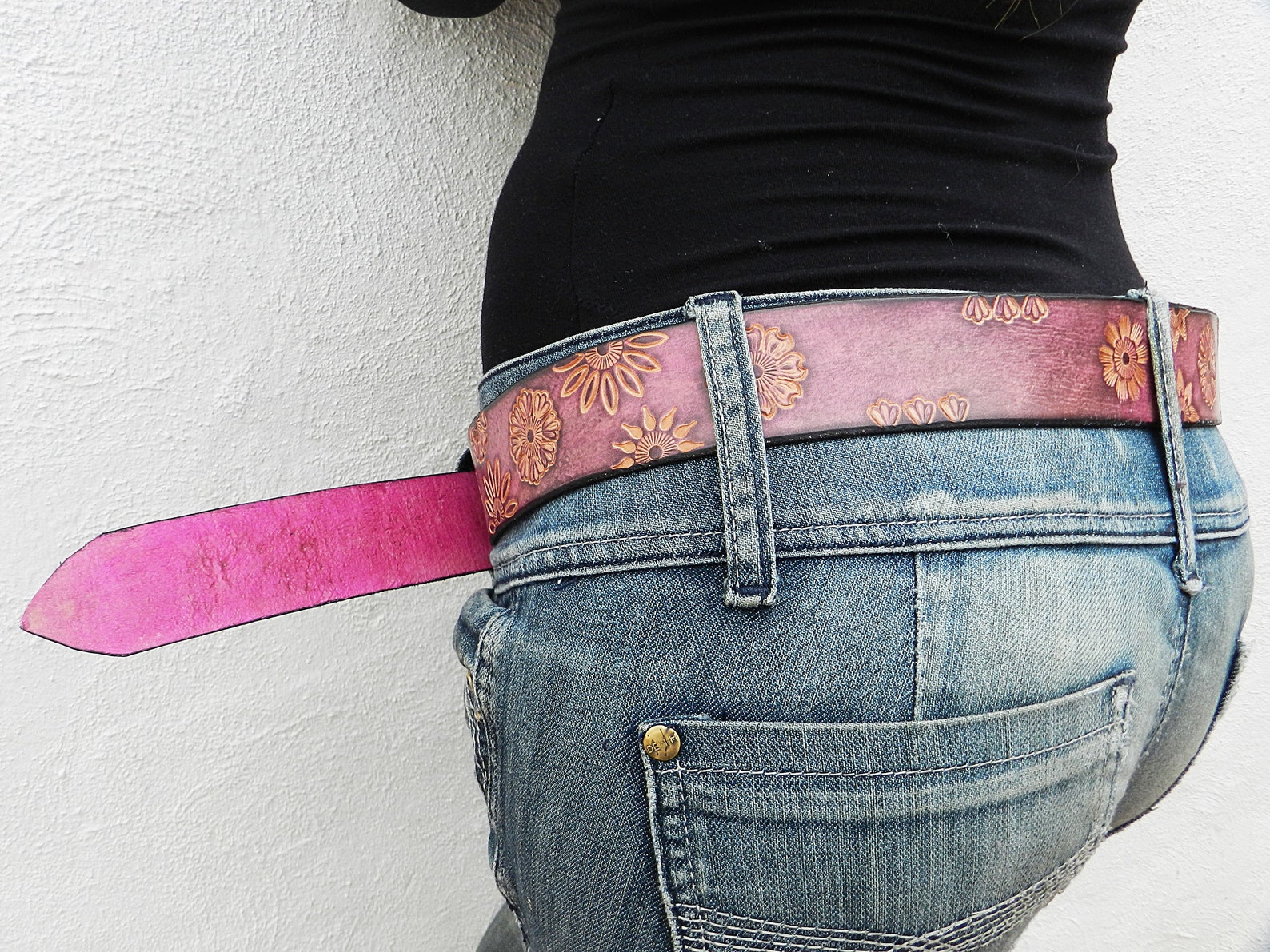 Pink Leather Belt. Flowers Leather Belt. - Etsy