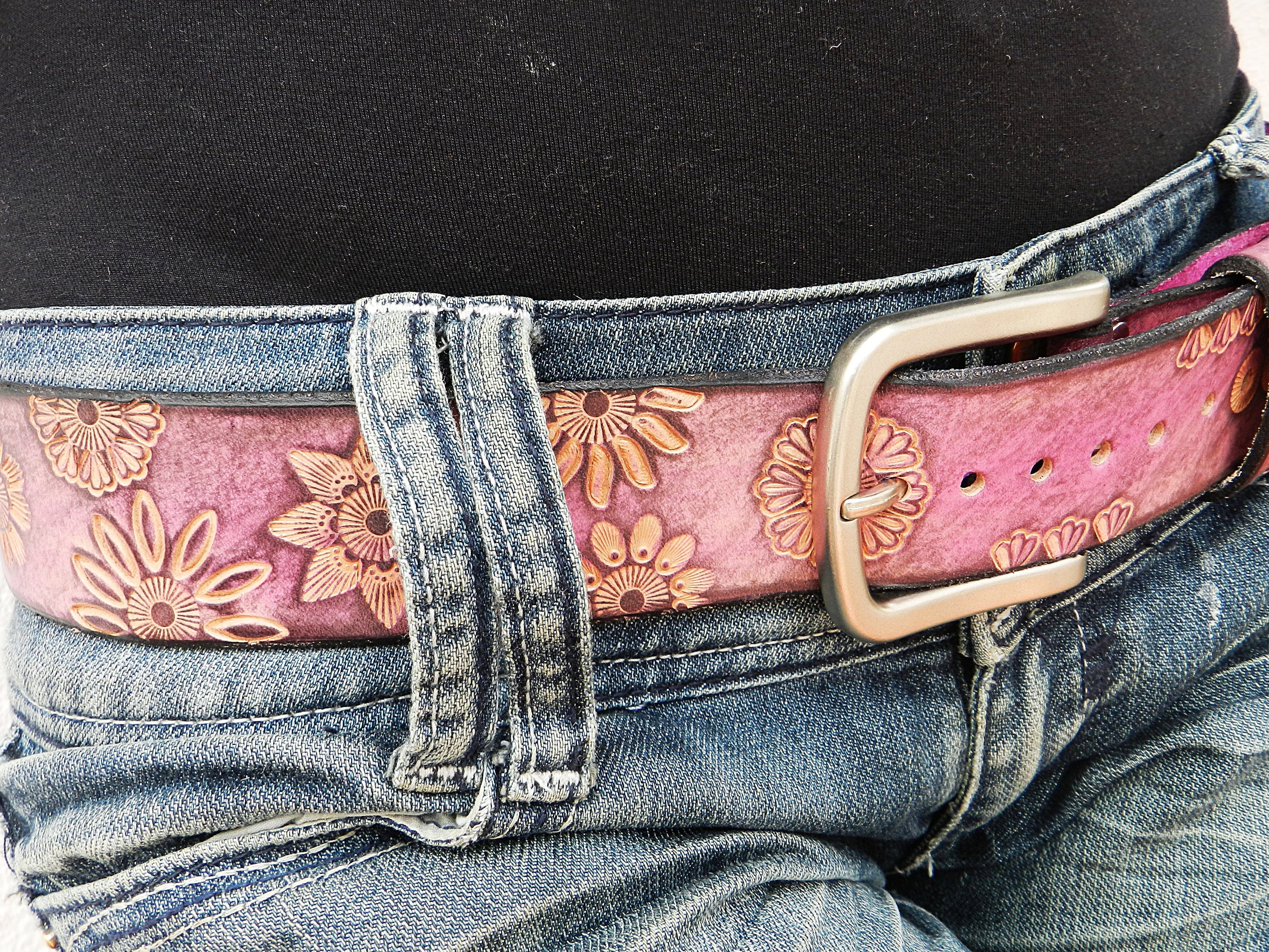 Pink Leather Belt. Flowers Leather Belt. - Etsy
