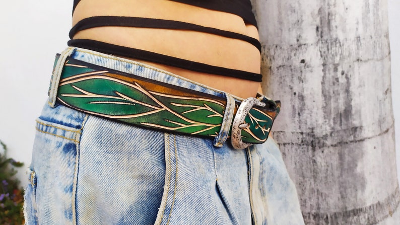 Pixie Belt, Leaves Belt, Green Leaves Leather Belt. - Etsy