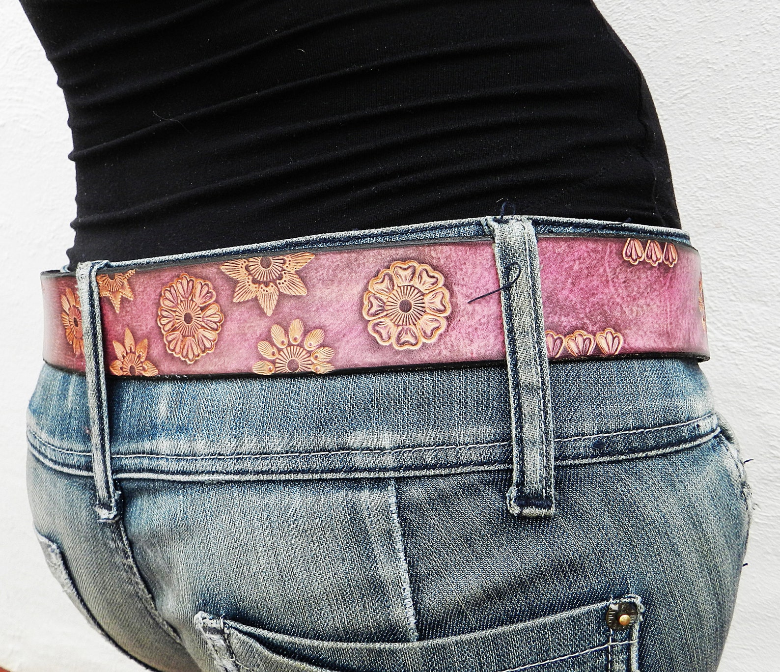 Pink Leather Belt. Flowers Leather Belt. - Etsy