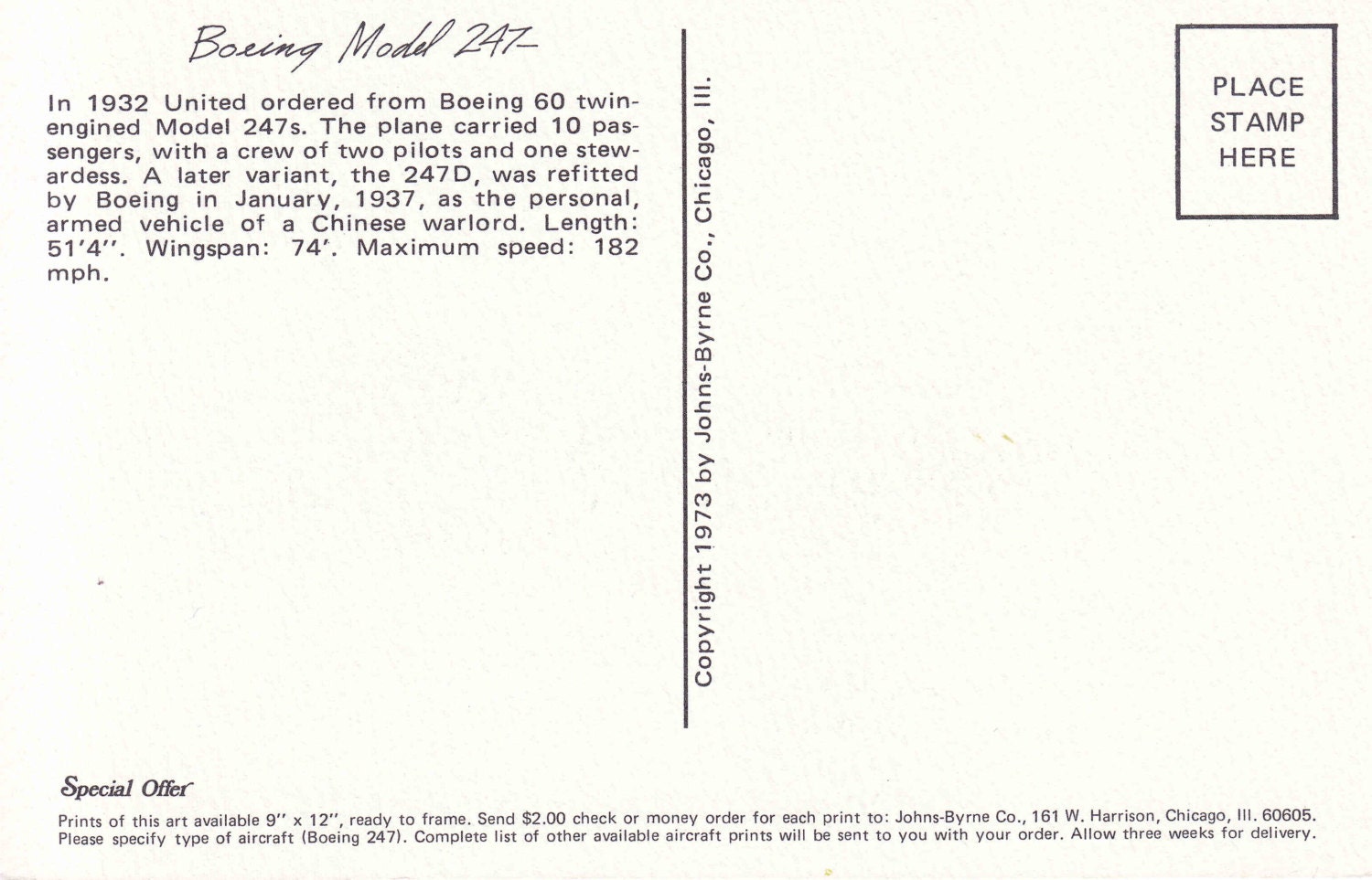 Boeing Model 247 - Vintage United Airlines Roy Andersen Postcard (RA007 ...