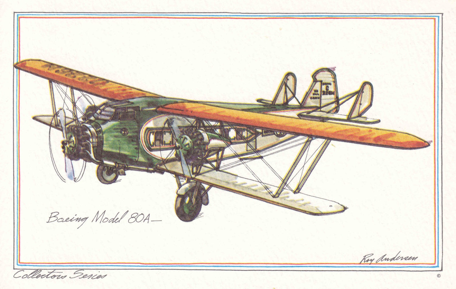 Boeing Model 80A- - Vintage United Airlines Roy Andersen Postcard ...
