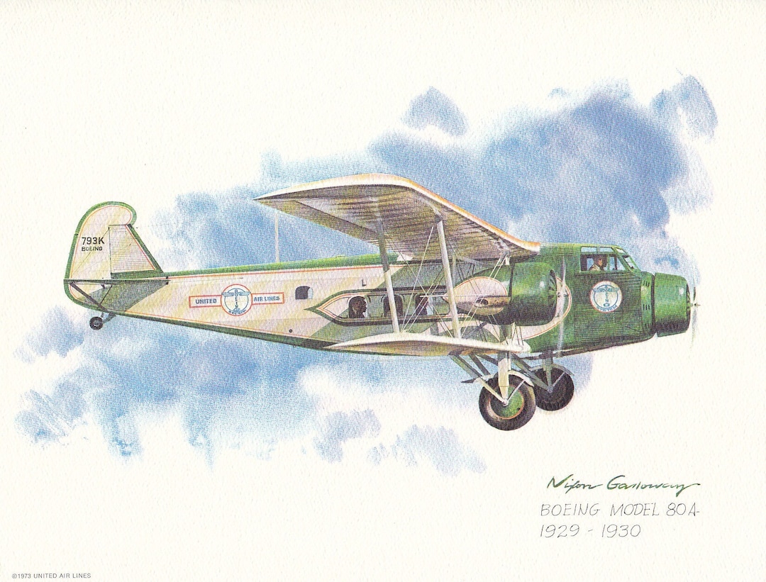 No.4 Boeing Model 80A - Vintage United Airlines Nixon Galloway Print ...