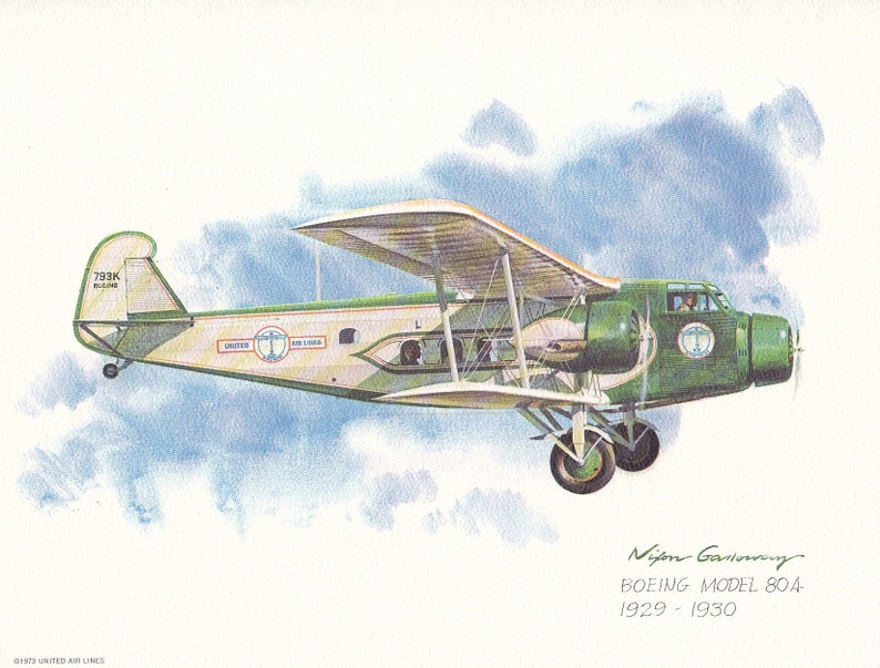 No.4 Boeing Model 80A - Vintage United Airlines Nixon Galloway Print ...