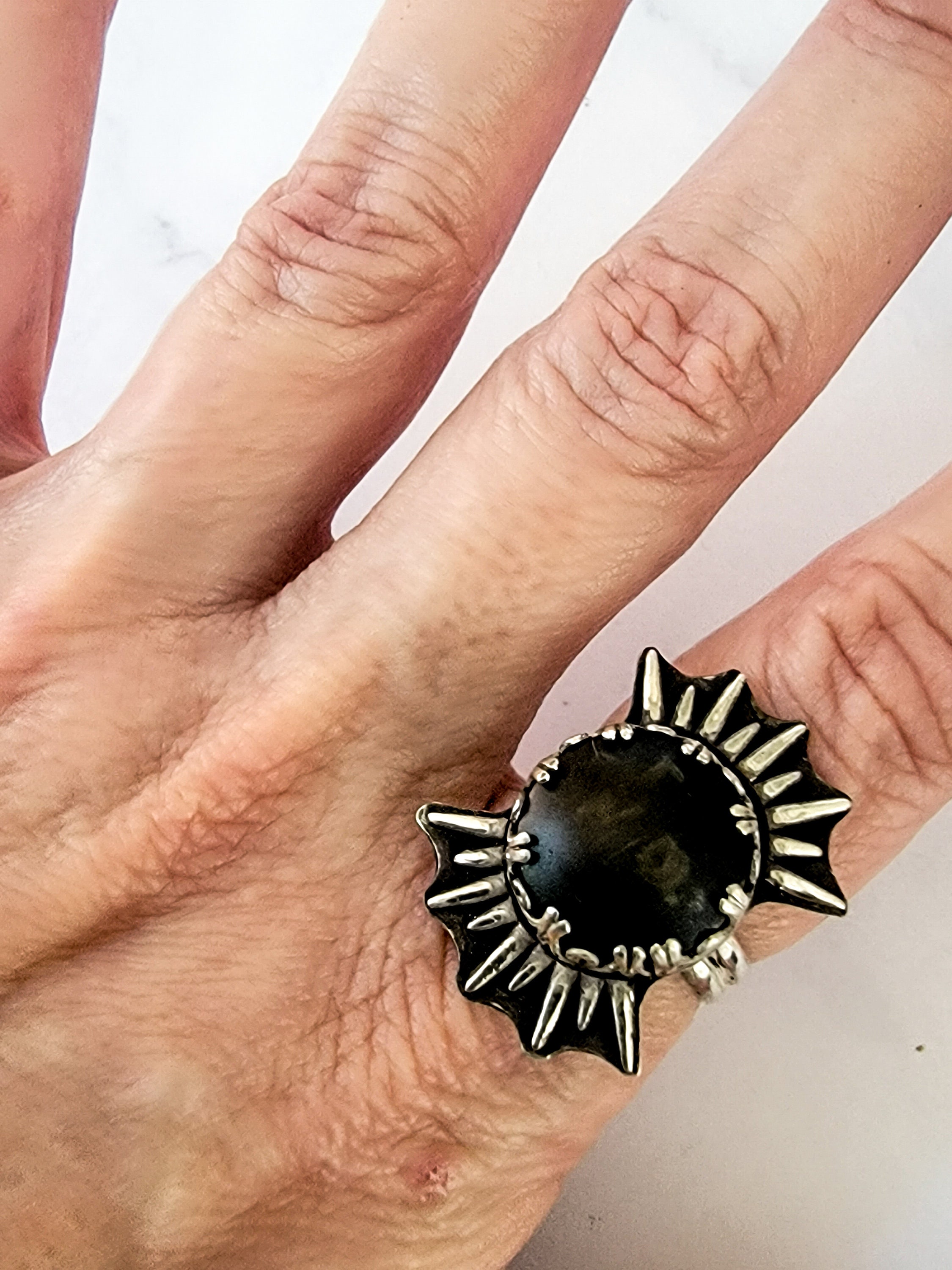 Black Jade Spikes Ring. Sterling Silver Goth Ring. One of a Kind ...