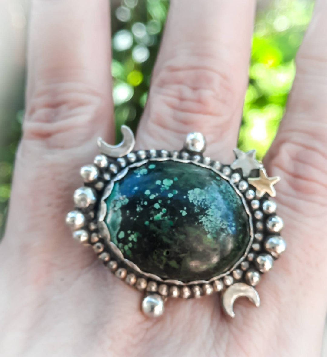 Crescent Moon Green Turquoise Ring. Sterling Silver Ring. Ring ...
