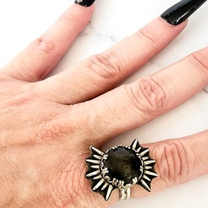 Black Jade Spikes Ring. Sterling Silver Goth Ring. One of a Kind ...