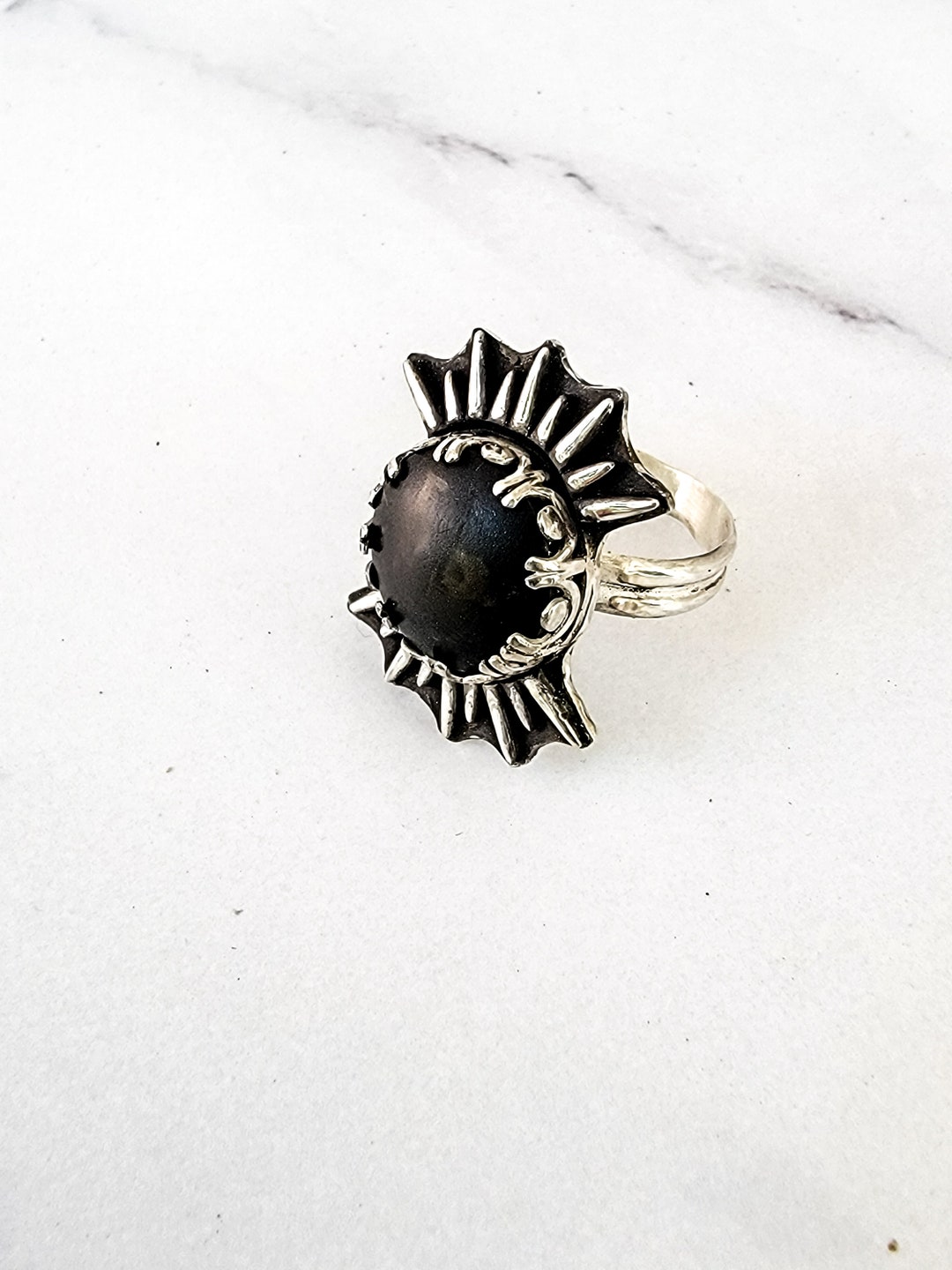 Black Jade Spikes Ring. Sterling Silver Goth Ring. One of a Kind ...