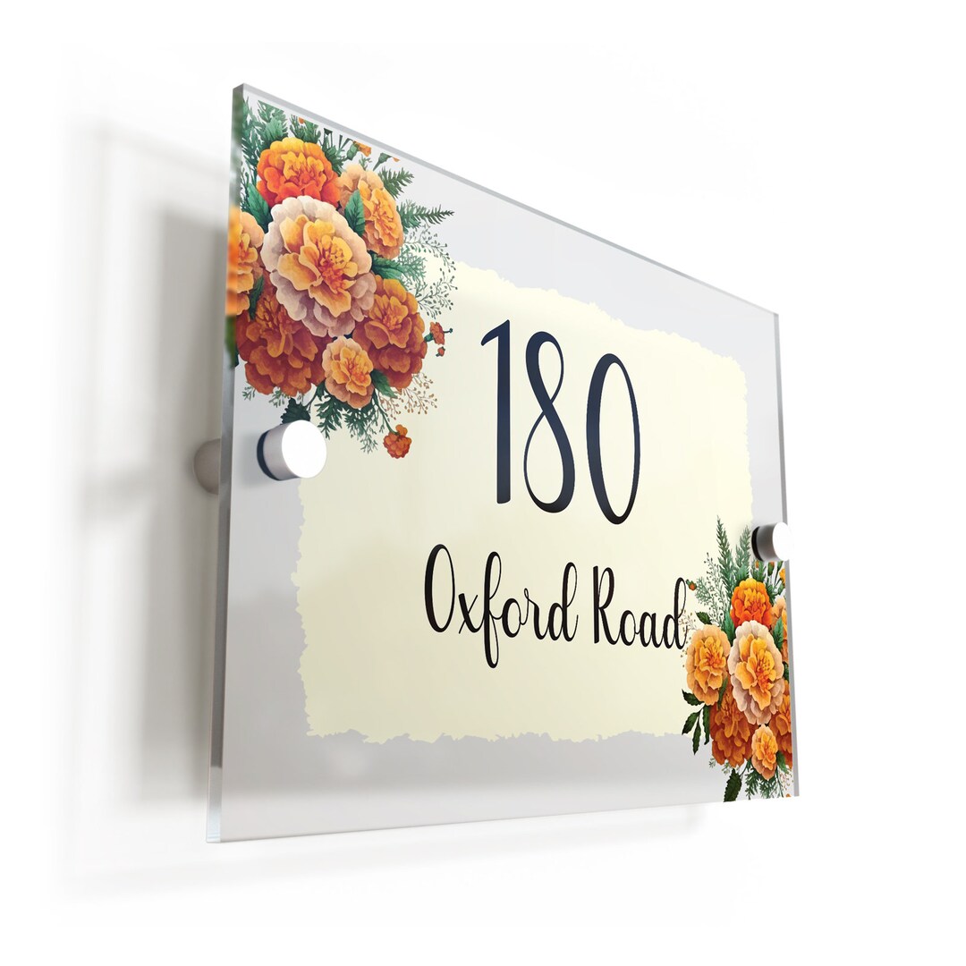 Marigold Floral Acrylic House Sign - Personalised - Etsy