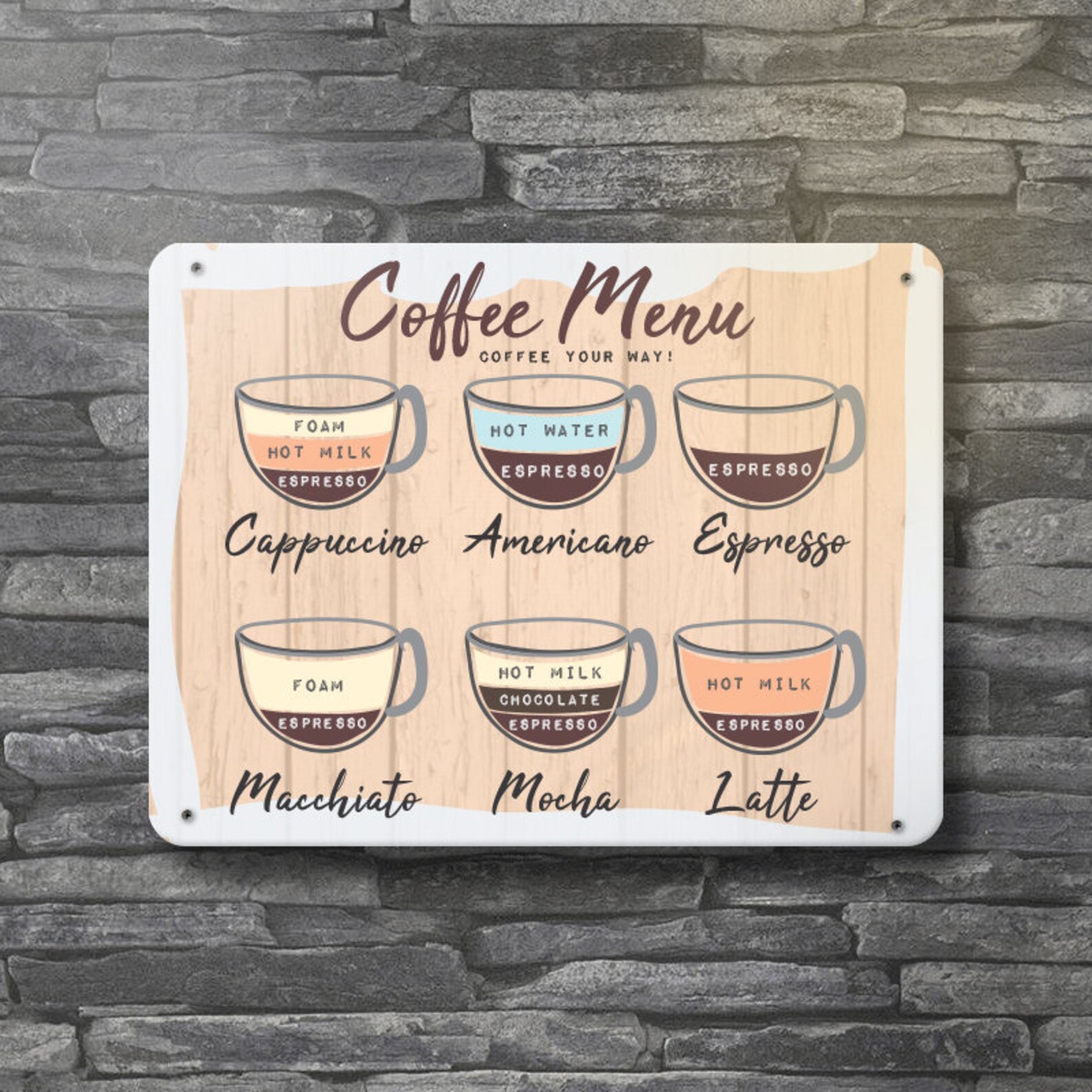 Coffee Menu Barista Style Metal Wall Sign Cafe Cute Modern - Etsy
