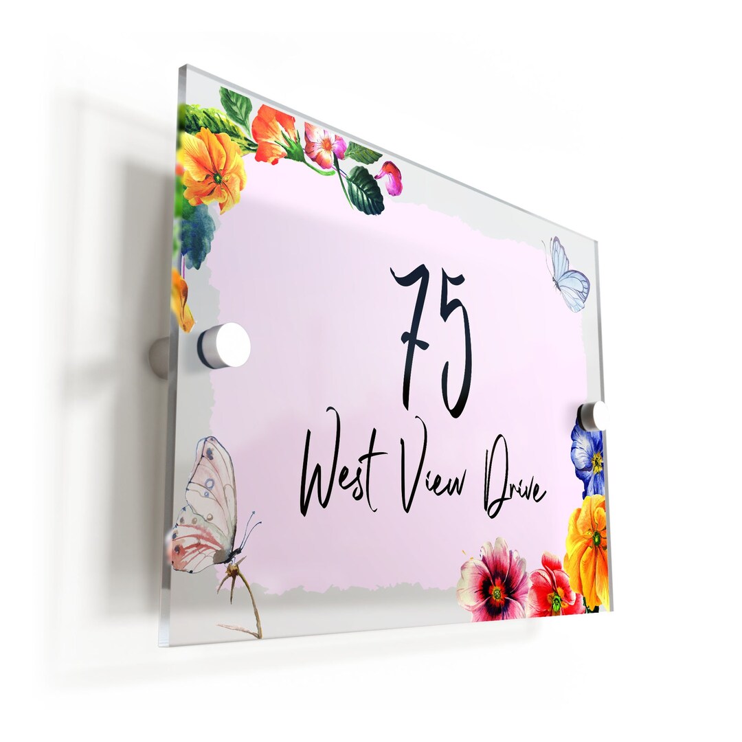 Coloured Primrose Acrylic House Sign / Plaque Door Number 1 999 ...