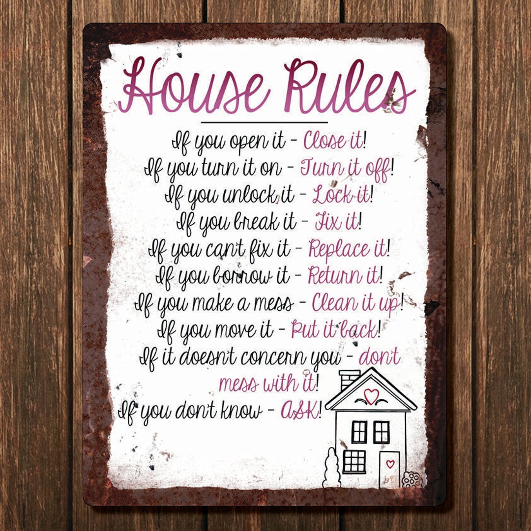 Vintage Metal Wall Sign - House Rules (RULES00003) - Etsy
