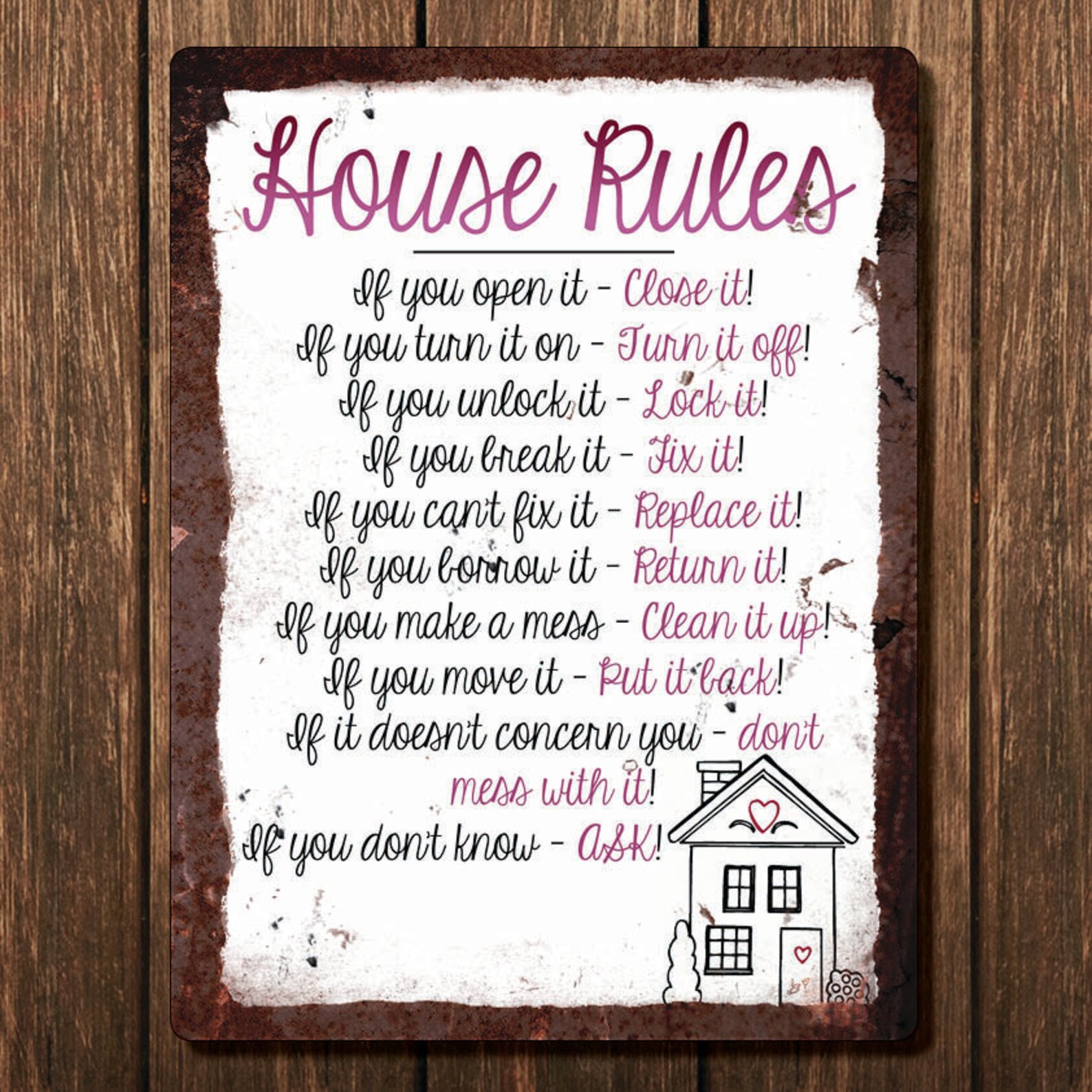 Vintage Metal Wall Sign House Rules RULES00003 - Etsy