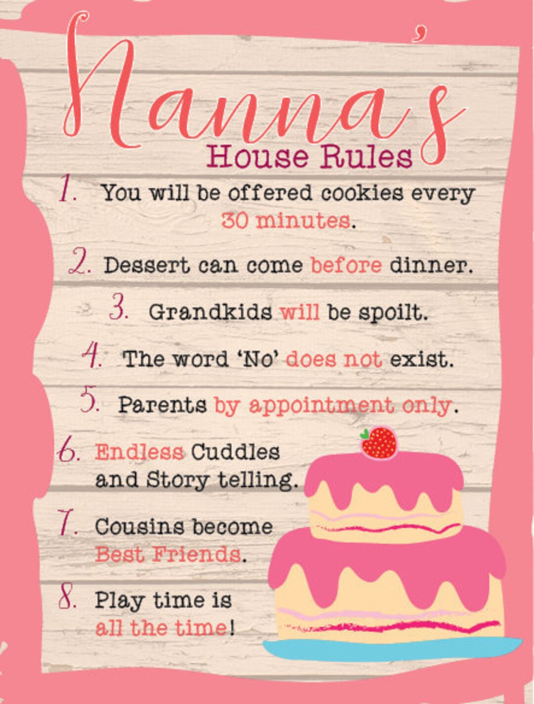 Nanna's House Rules Metal Wall Sign - Kitchen Cake Loving Family - Etsy