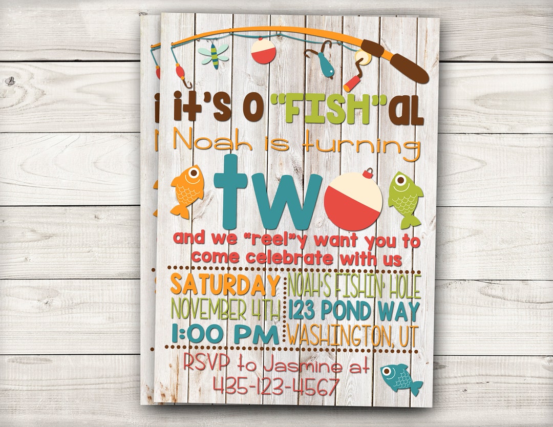 Fish Themed Invite With Wood Background-fishing Birthday Invite ...