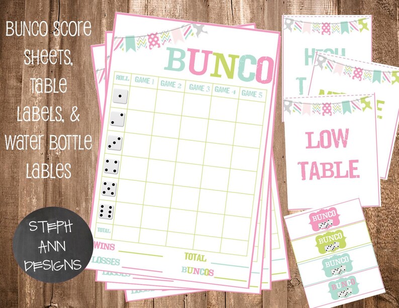 Printable Bunco Score Sheet- Printable Bunco Table Labels-bunco Water ...