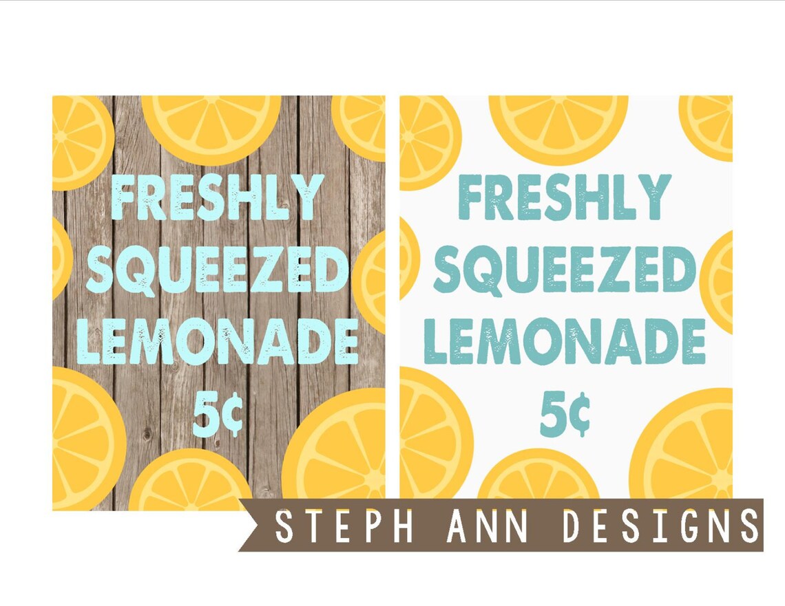 2 Freshly Squeezed Lemonade Printable Signs-printable 8x10 and 16x20 ...