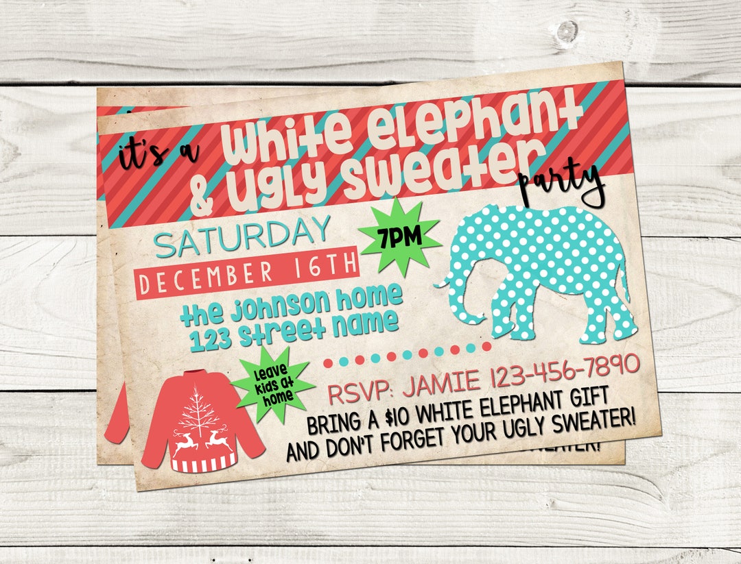 White Elephant Ugly Sweater Christmas Party Invite-5x7 Digital File - Etsy
