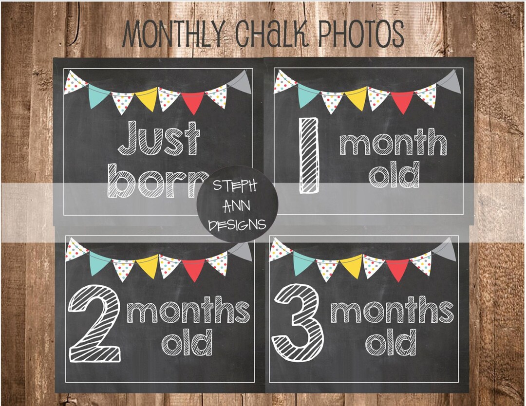Monthly Chalkboard Pictures for Baby Boy or Girl-printable Monthly ...