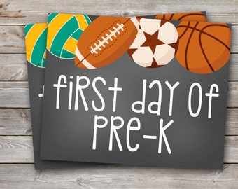 First Day of Pre-school Printable Sign-8x10-sports | Etsy
